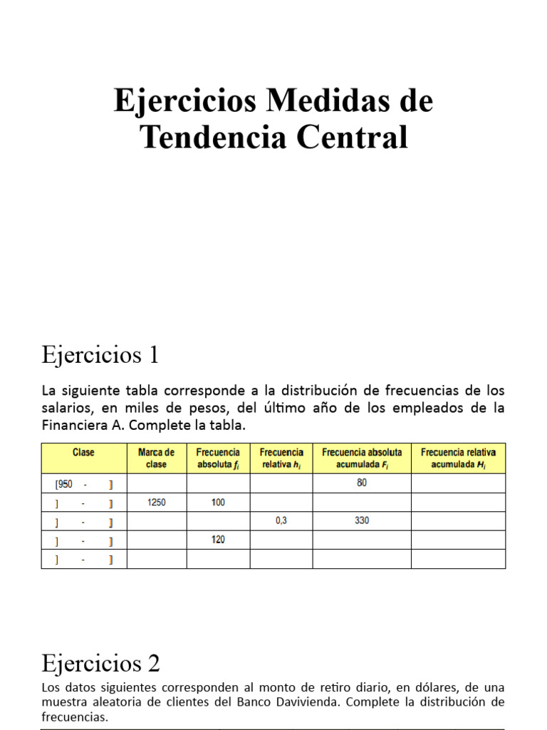 Ejercicios Medidas de Tendencia Central | PDF