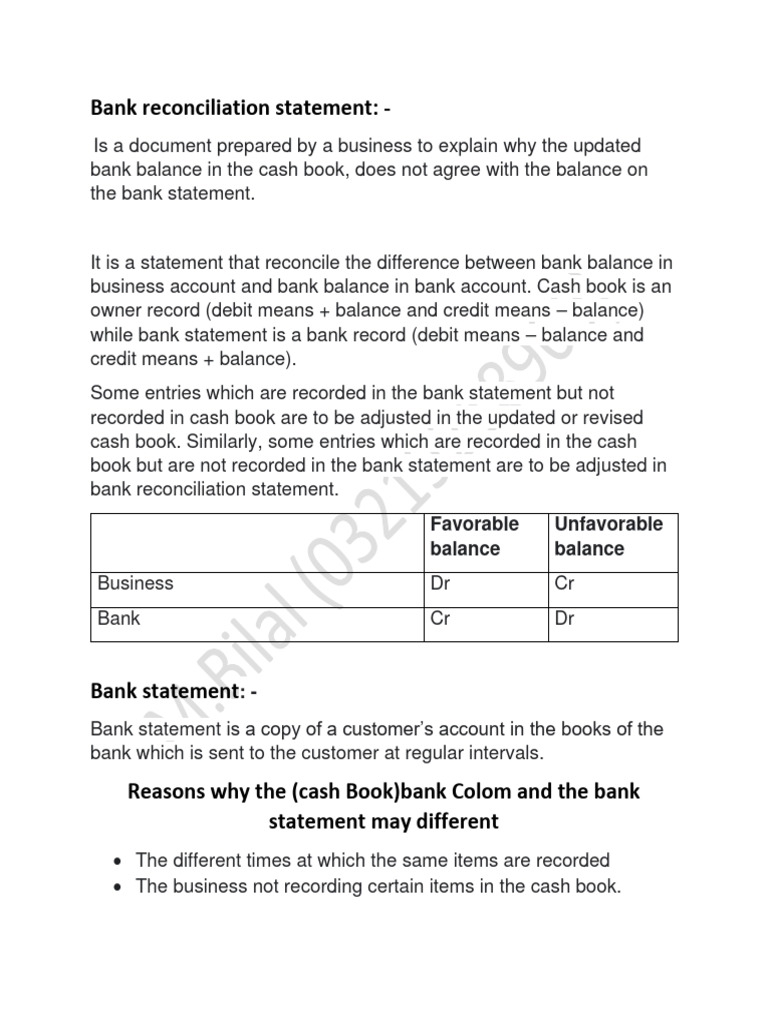 Bank Reconciliation Statement Explained | PDF | Debits And Credits ...