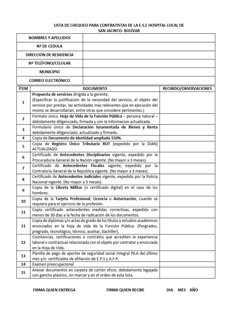 Lista de Chequeo | PDF