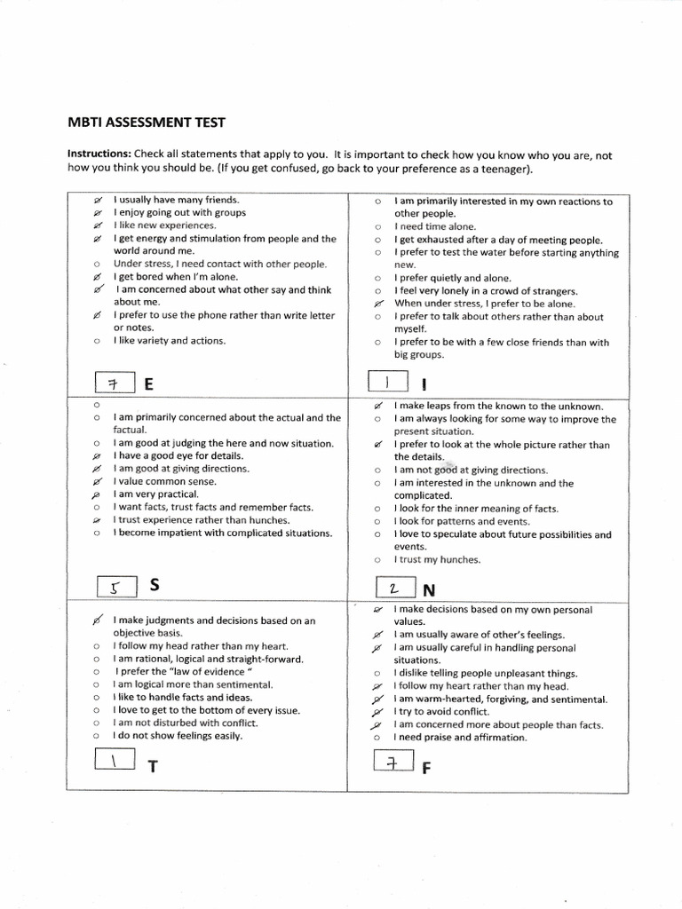 Mbti Assessment Test Pdf Intuition Psychological Concepts