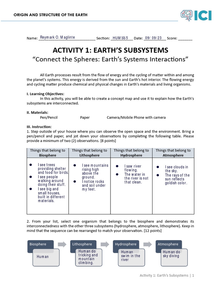 ES Activity 1 - Maglinte | PDF | Earth Sciences | Earth