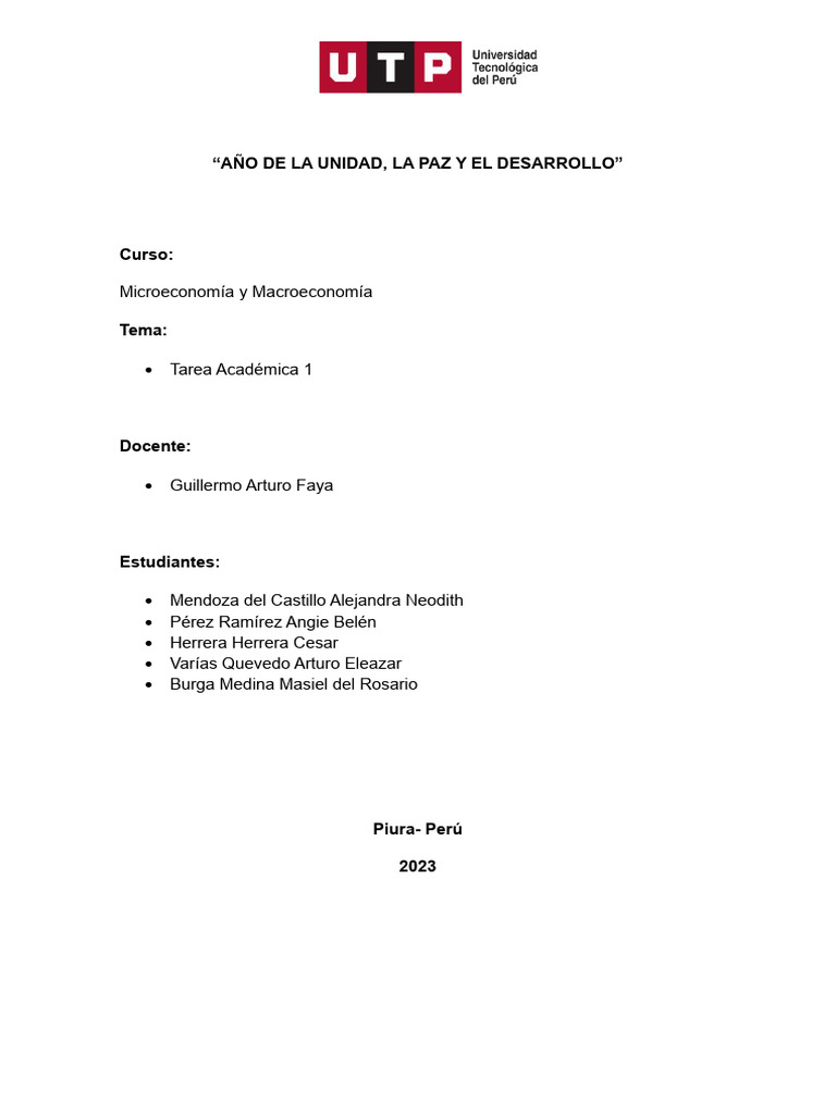 Ta1 Micro y Macro Grupal | PDF | Oferta y demanda | Oferta (economía)