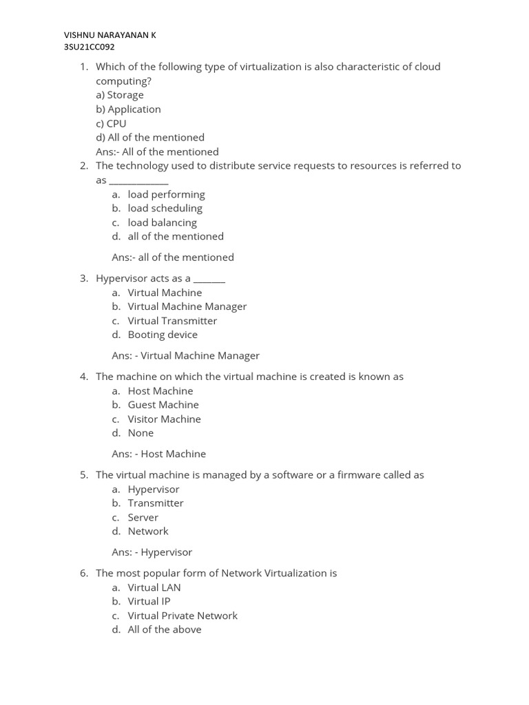 Risks of Virtualization MCQ | PDF | Computers | Technology & Engineering