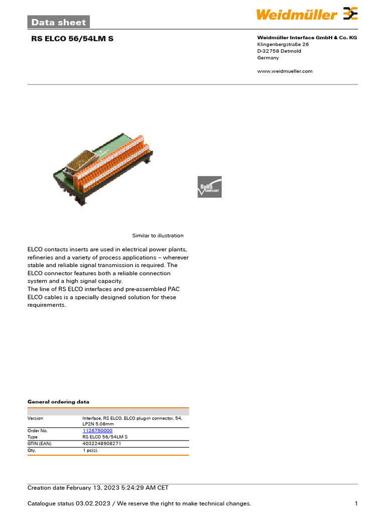 RS ELCO 56 54LM S en | PDF | Electrical Connector | Components