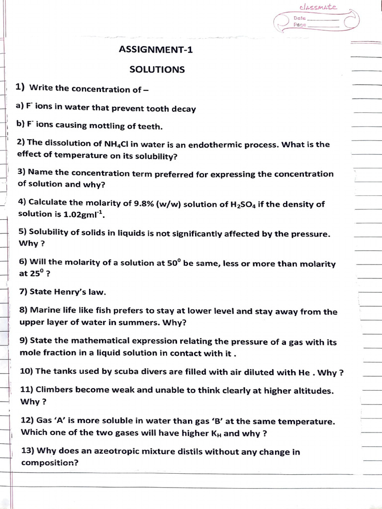 Solutions - Assignment 1 | PDF | Solubility | Physical Chemistry