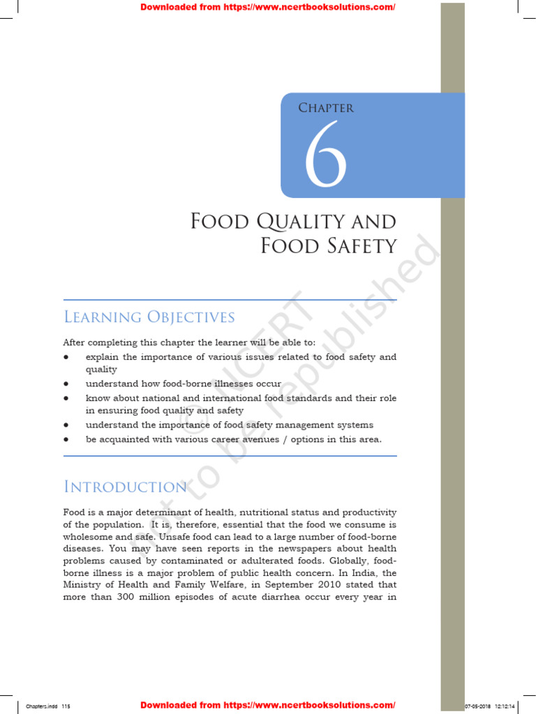 NCERT Class 12 Home Science Chapter 6 Food Quality and Food Safety ...