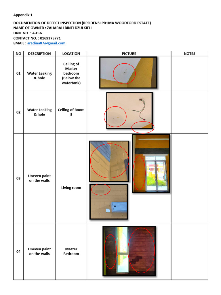Appendix 1-Defect Documentation | PDF | Room | Buildings And Structures