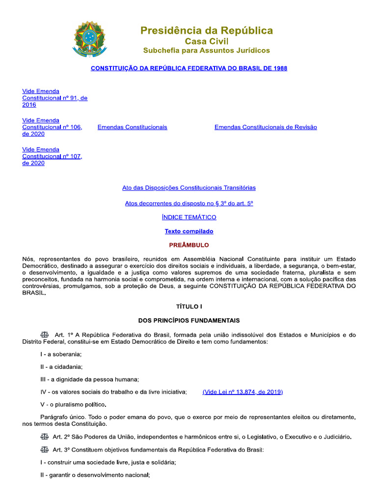 Constituição Federal - Artigos 205 A 214 | PDF