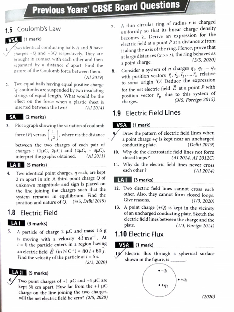 Practice Questions Electrostatics | PDF | Electric Field | Electric Charge