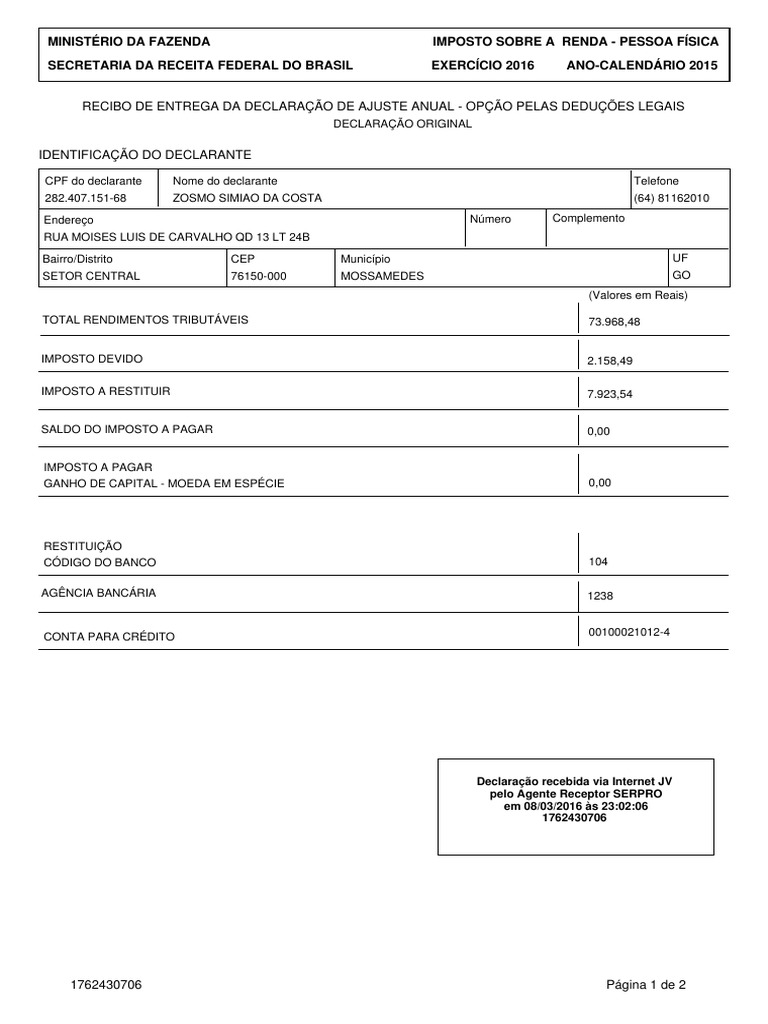 Declaraçao Imposto de Renda | PDF | Imposto de Renda | Impostos Declaraçao Imposto de Renda | PDF | Imposto de Renda | Impostos
