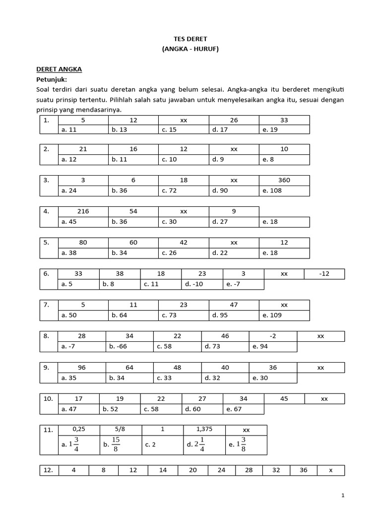 Tes Deret Angka dan Huruf untuk Logika | PDF | Metode & Bahan Ajar