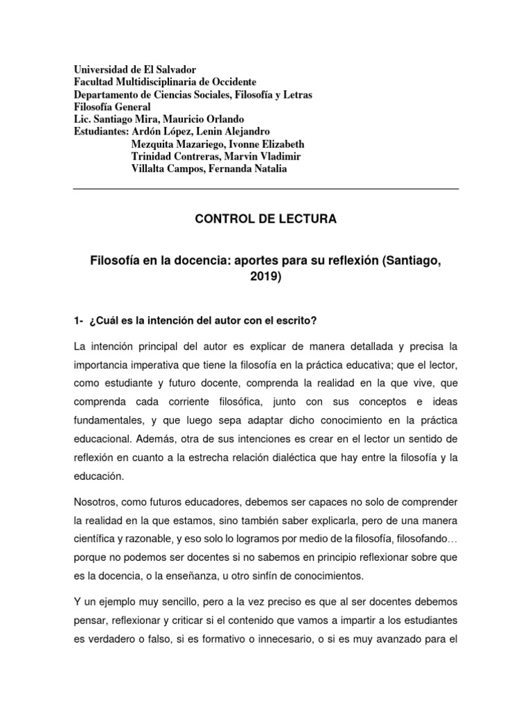 Segundo Control de Lectura (Filosofía) | PDF | Conocimiento | Enseñando
