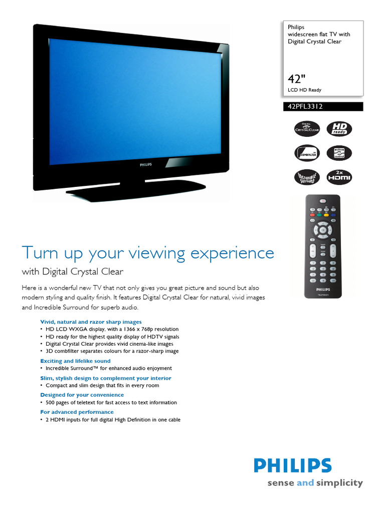 Philips 42pfl3312 42 LCD HD Ready Widescreen Flat TV 42pfl3312 10 User Manual | PDF | Television ...