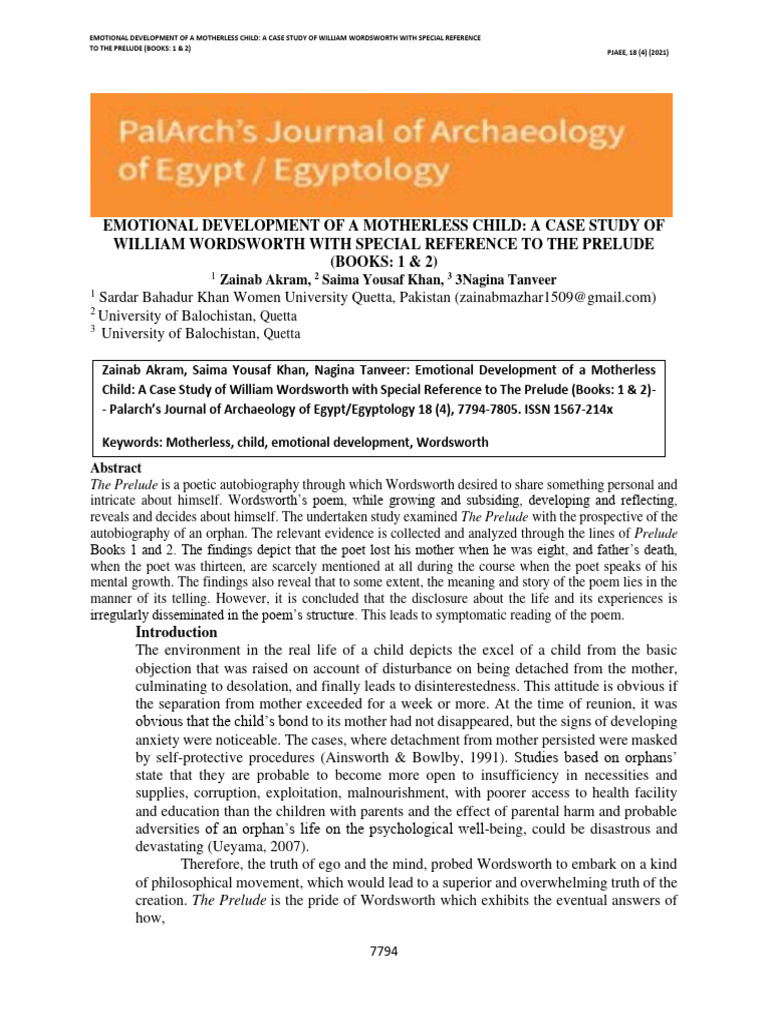 Wordsworth's Emotional Growth as an Orphan | PDF | Attachment Theory | Mind