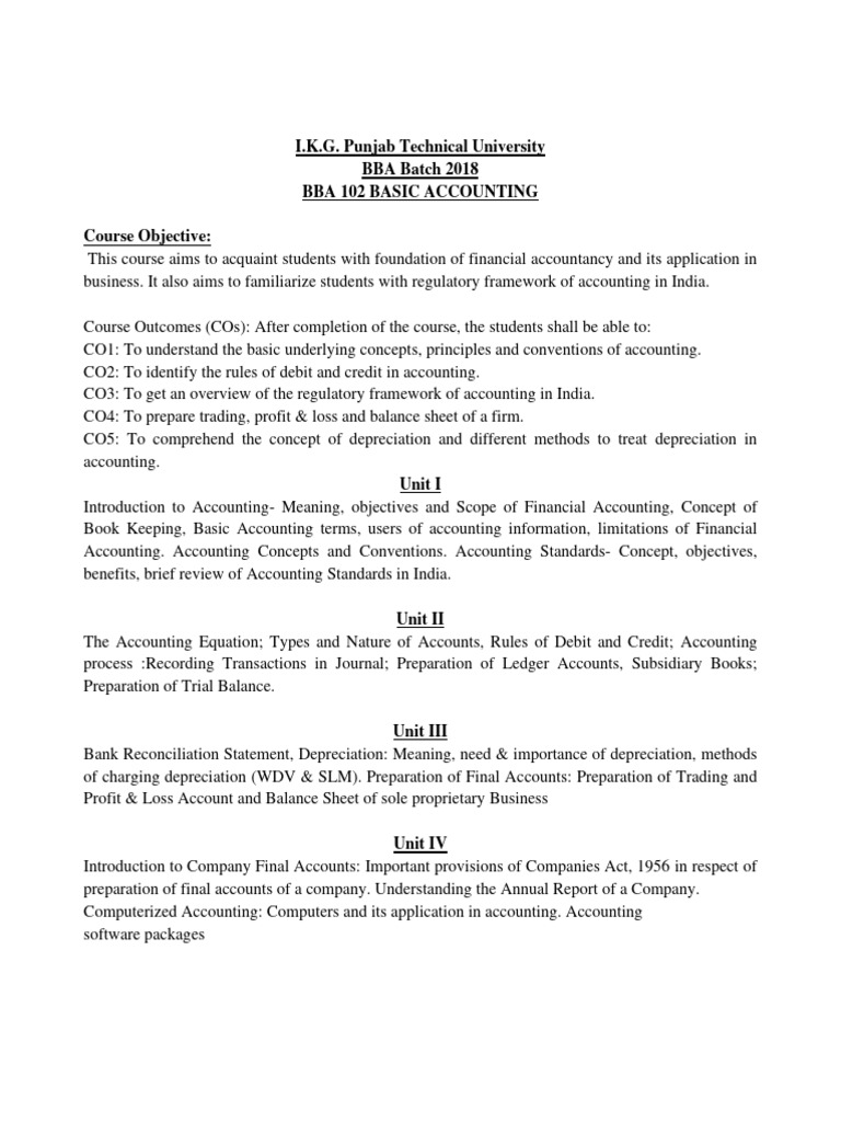 BBA 1st Sem. FULL SYLLABUS Basic Accounting | PDF | Debits And Credits ...