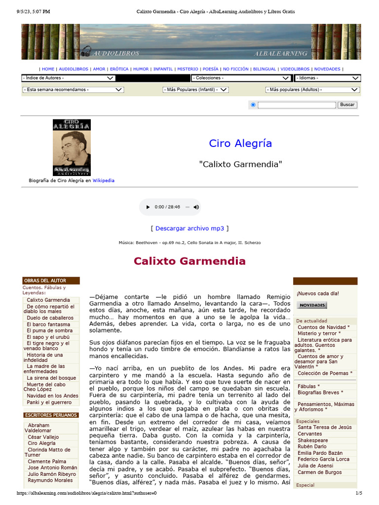 Calixto Garmendia - Ciro Alegría - AlbaLearning Audiolibros y Libros ...