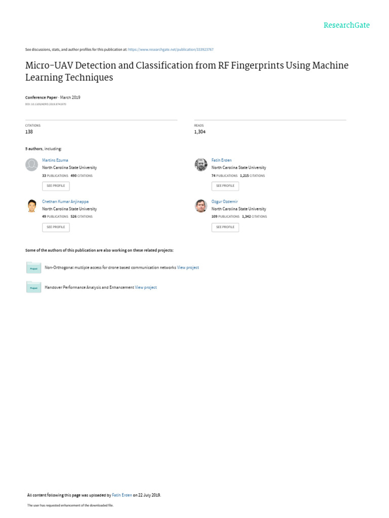 Micro-UAV Detection and Classification From RF Fingerprints Using Machine Learning Techniques ...