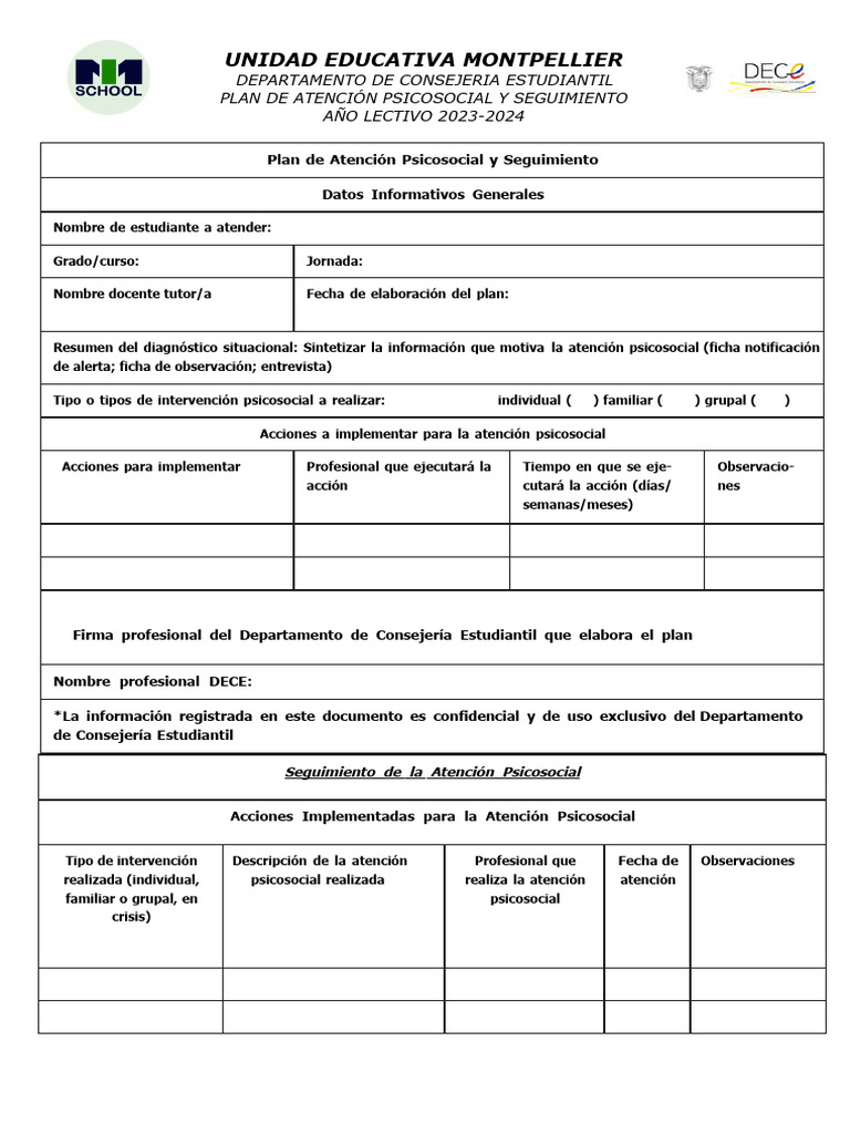 Plan de Atención Psicosocial y Seguimiento | PDF