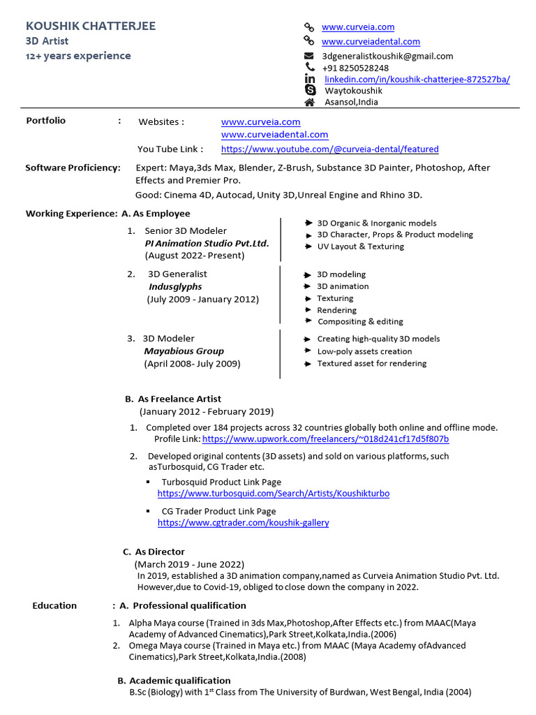 3D Artist Koushik Chatterjee's Profile | PDF | 3 D Computer Graphics | 3 D Modeling