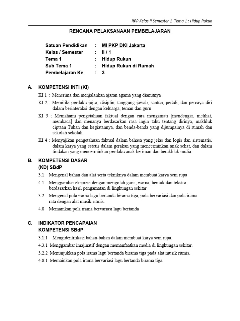 RPP SBDP Kelas 2 | PDF