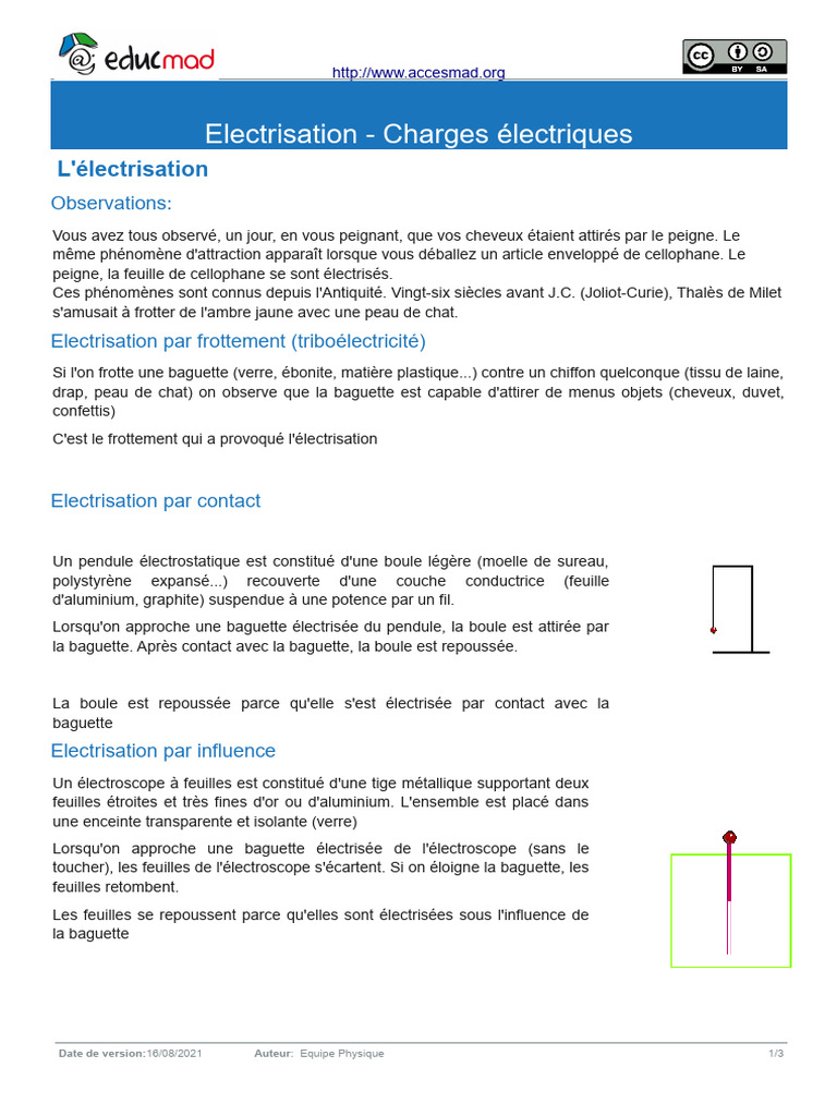 Électrisation et charges électriques | PDF | Charge électrique | Électron