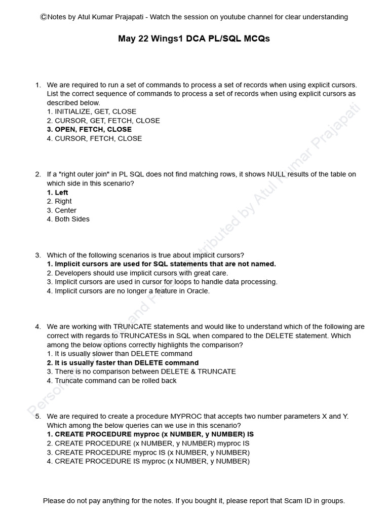 May 22 Wings1 PLSQL Previous Quesions | PDF | Pl/Sql | Computing