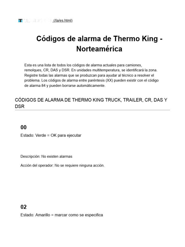 Códigos de Alarma - Thermo King | PDF | Cargador de batería | Ciencias ...
