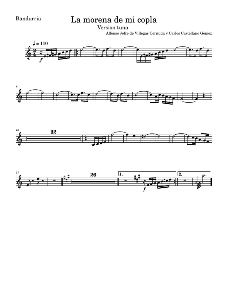 La Morena de Mi Copla Arreglo para Tuna-Bandurria | PDF