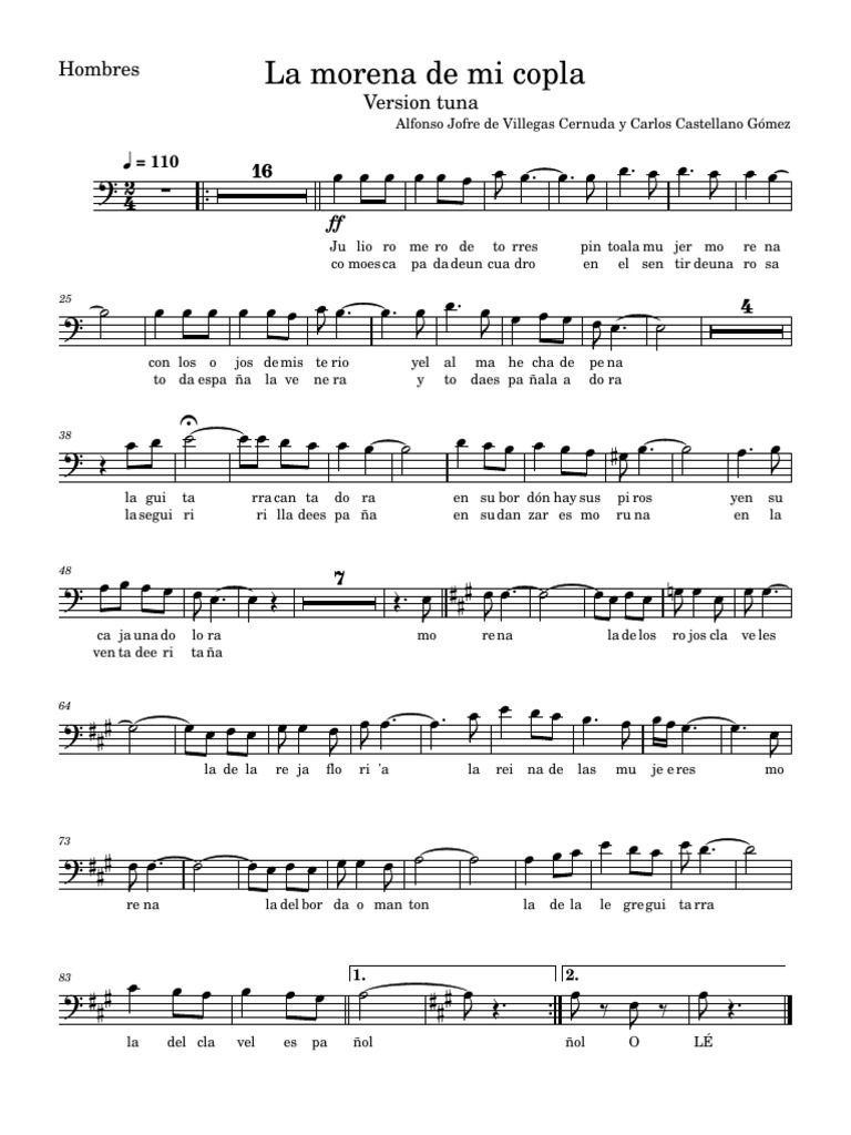 La Morena de Mi Copla Arreglo para Tuna-Hombres | PDF