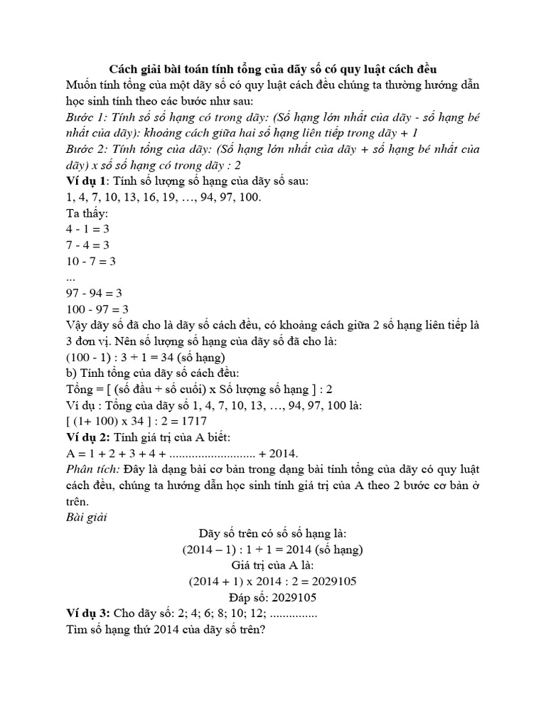 Cách giải bài toán tính tổng của dãy số có quy luật cách đều | PDF
