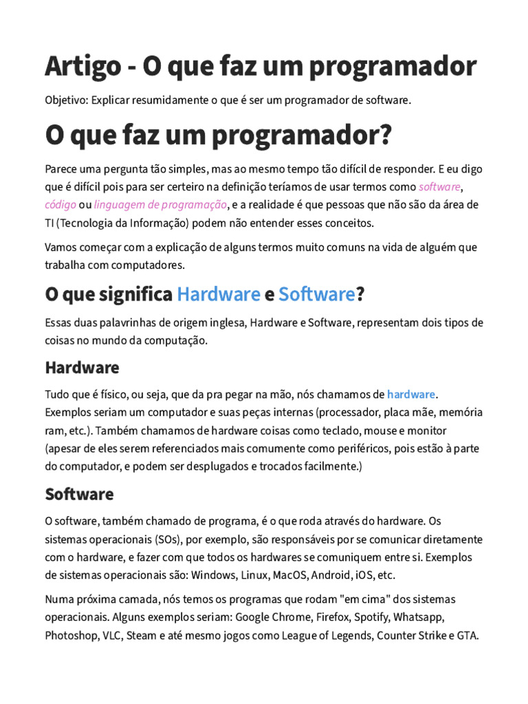Artigo - O Que Faz Um Programador | PDF | Programas | Hardware de computador