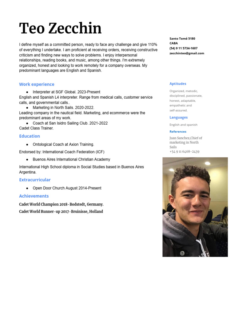 Teo Zecchin - Resume | Download Free PDF | Linguistics | Communication