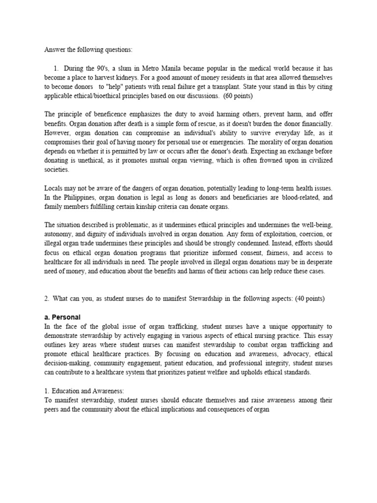 Course Task 2 Application of Bioethical Principles 1 | PDF | Organ Donation | Nursing