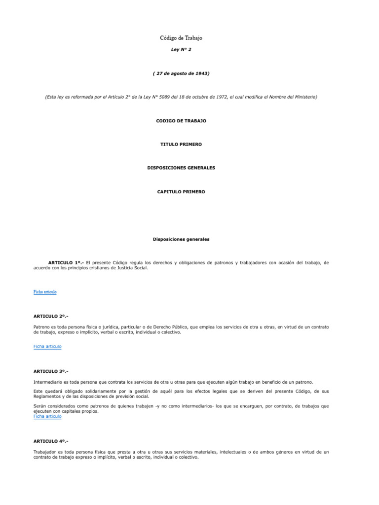 Codigo Trabajo | PDF | Derecho laboral | Organización Internacional del ...