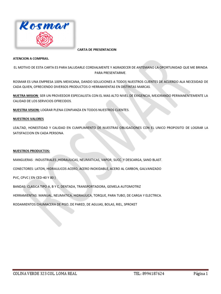 Carta Presentacion y Catalogo de Productos | PDF