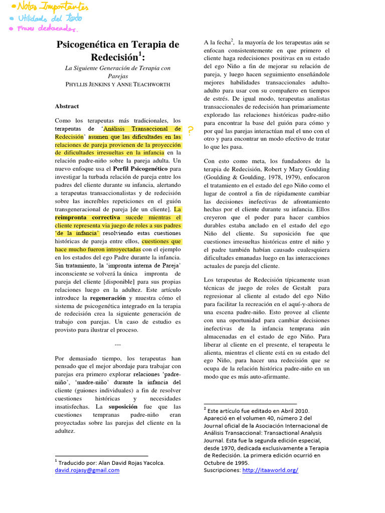 (Art) Psicogenética en Terapia de Redecisión | PDF | Adultos ...