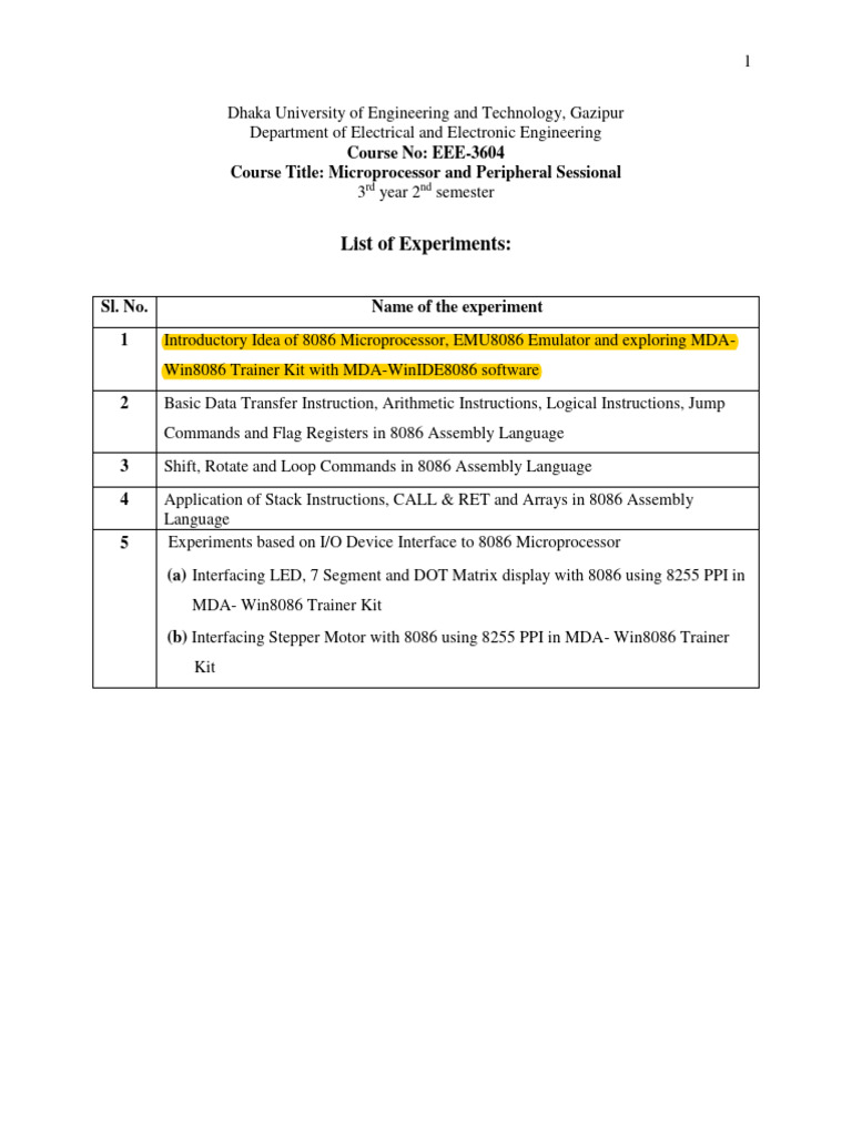 8086 Microprocessor Lab Guide | PDF | Central Processing Unit | Assembly Language