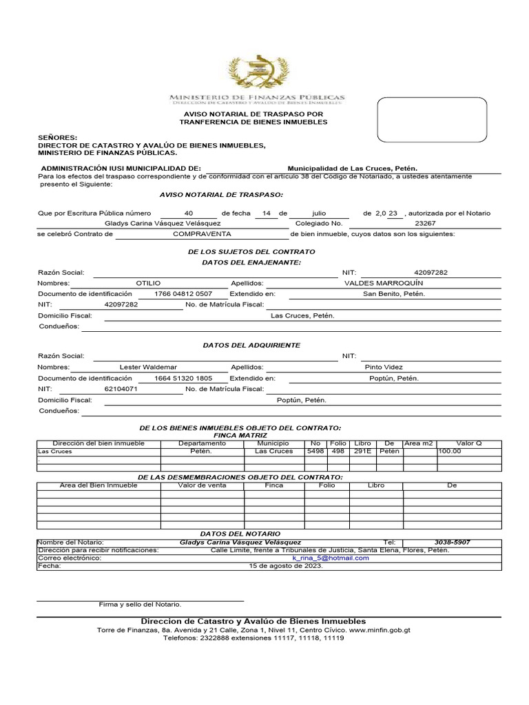 Formulario Sugerido para Presentar Aviso Notarial Dicabi | PDF | Ley común | Justicia