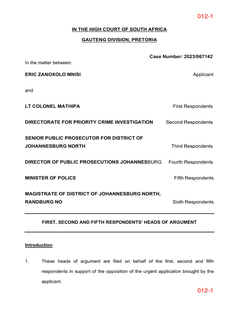 Mathipa Heads of Argument | PDF | Criminal Procedure In South Africa ...