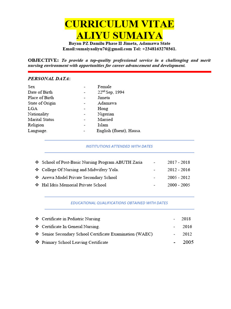 Sumaiya Aliyu CV | PDF | Nursing | Health Care