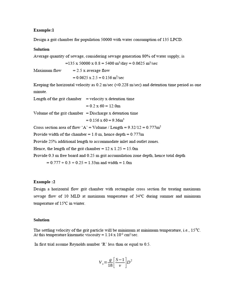 Grit Chamber Design for Sewage Treatment | PDF | Continuum Mechanics ...