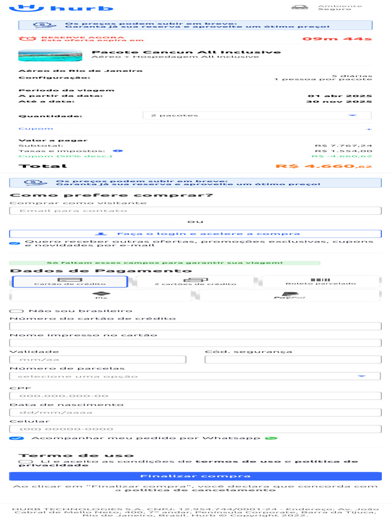 HURB - Carrinho de Compras | PDF | Cartão de crédito | Economias