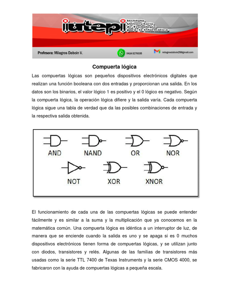 Tipos y funciones de compuertas lógicas | PDF | Puerta lógica | Diseño