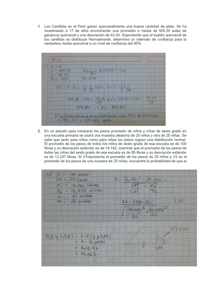 PC01 EstadisticaInferencialS04 | PDF | Intervalo de confianza | Desviación Estándar