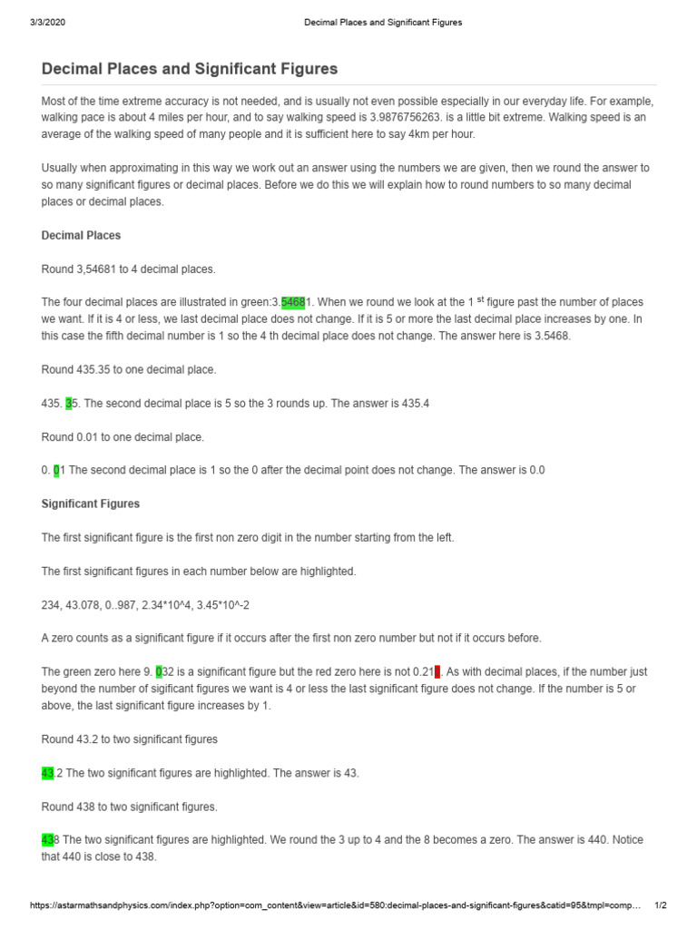 Decimal Places and Significant Figures | PDF | Significant Figures | Numbers