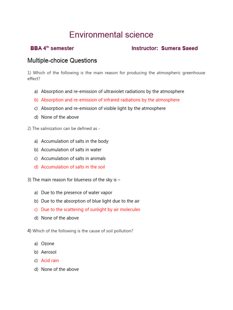 Environmental Science MCQs for BBA | PDF | Ecosystem | Atmosphere Of Earth