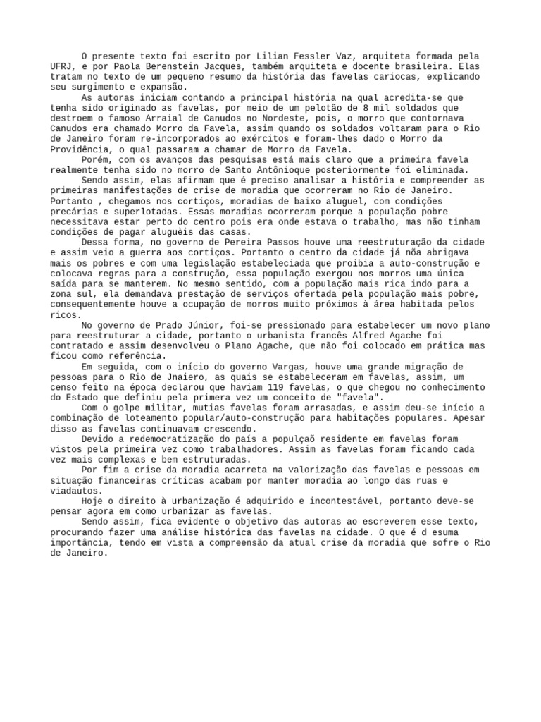 Favelas Resumo | PDF | Favela