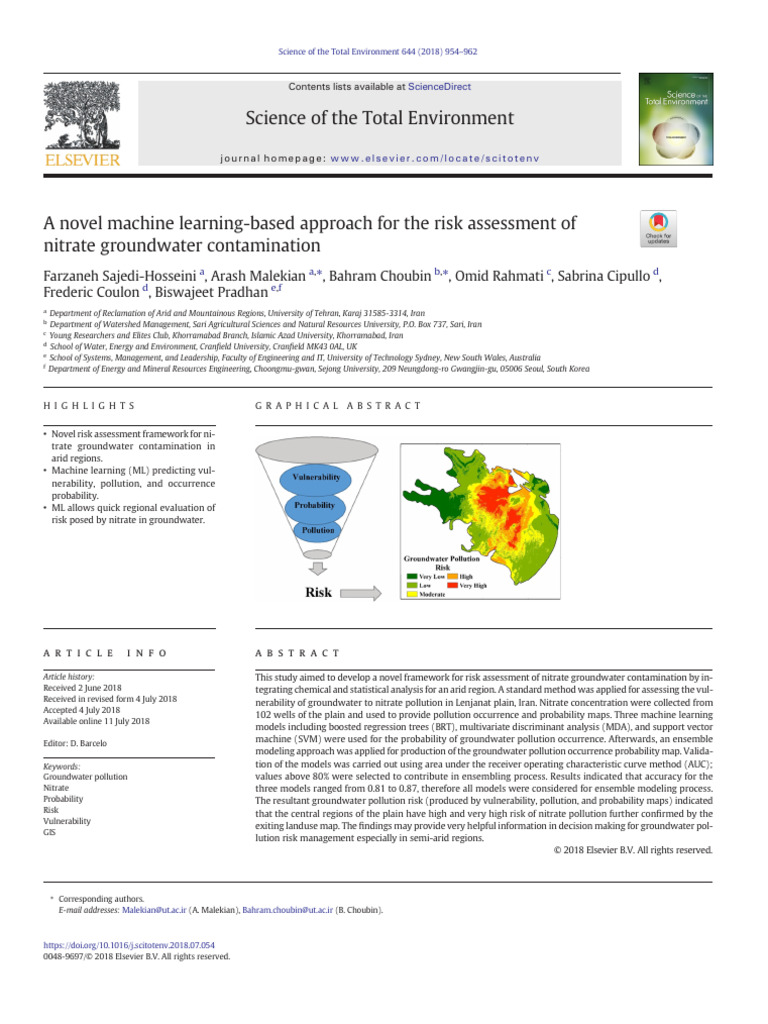 A Novel Machine Learning-Based Approach For The Risk Assessment Ofnitrate Groundwater ...