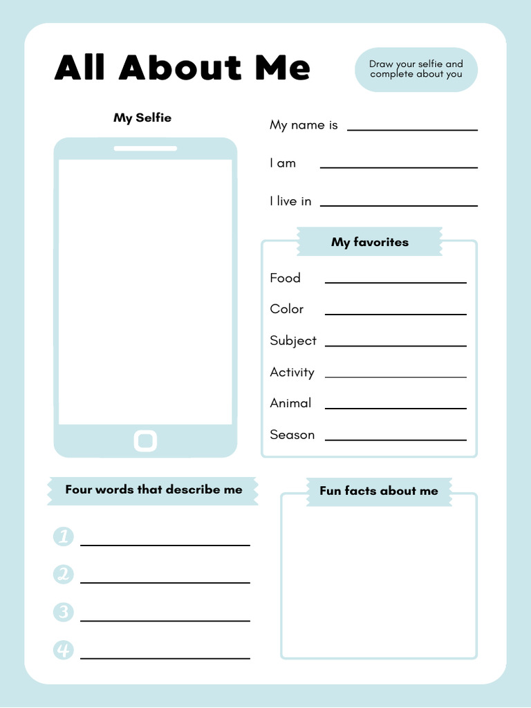 All About Me Selfie Printable Activity | PDF