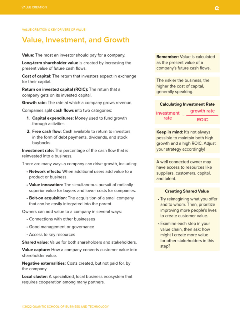 Value Creation & Key Drivers of Value | PDF | Investing | Share Repurchase